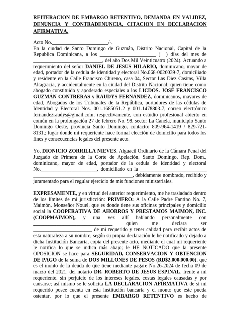 Embargo Retentivo Daniel de Jesus Hilario | PDF