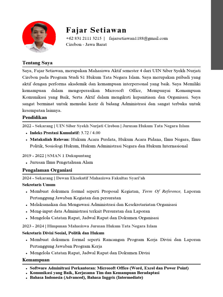 CV Fajar untuk Beasiswa | PDF