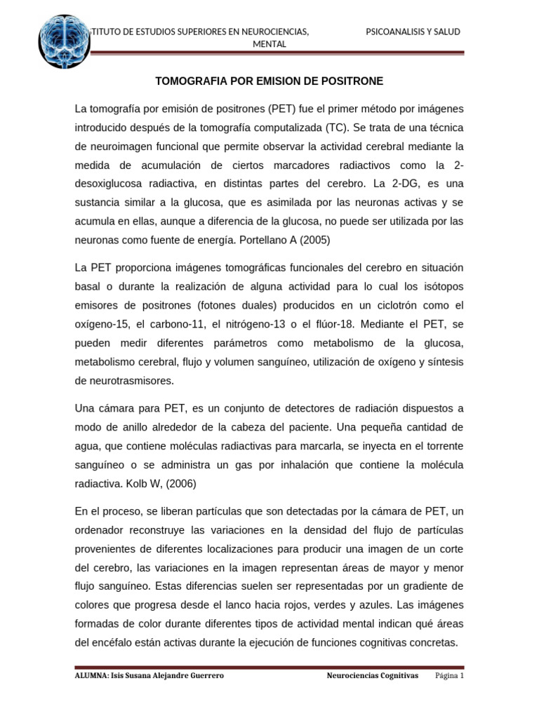 Tomografia Por Emisión de Protones | PDF | Tomografía de emisión de positrones | Neurociencia