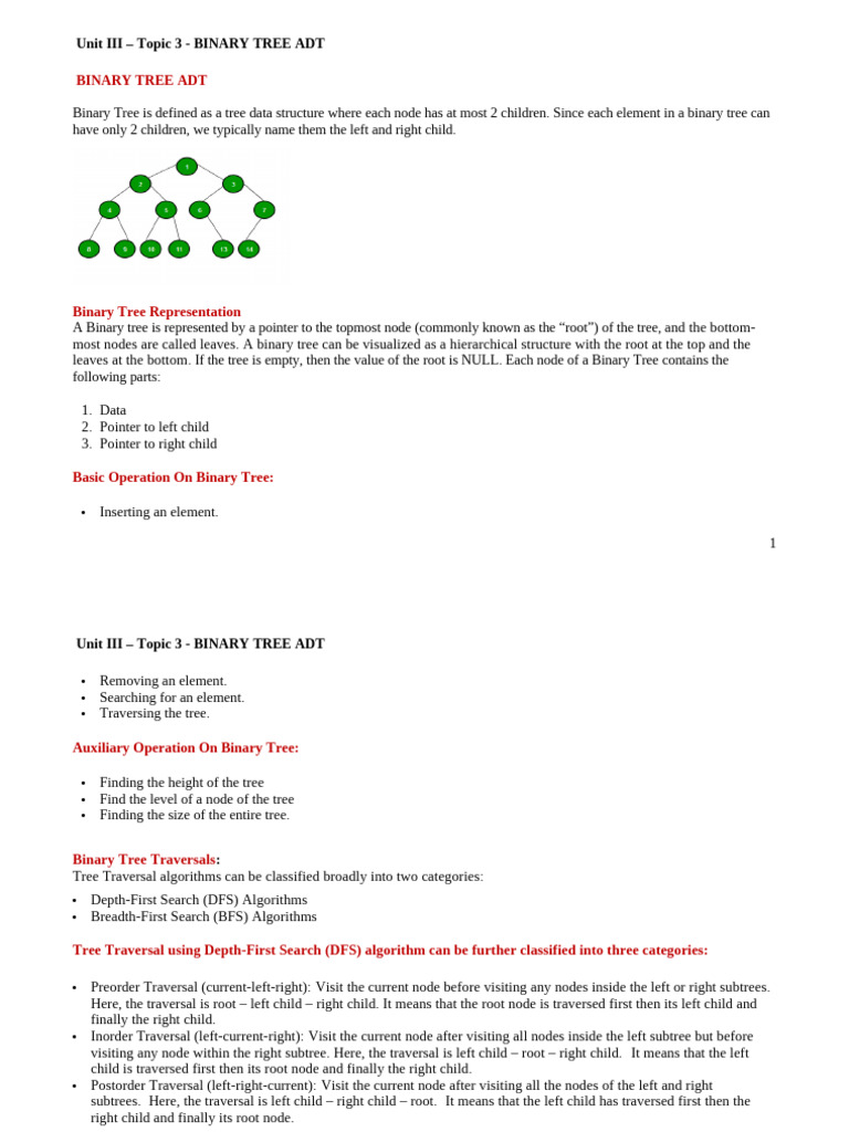 Unit III - Topic 3 - Binary Tree Adt | PDF | Algorithms And Data Structures | Computer Programming