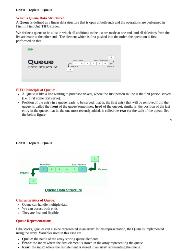 Unit II - Topic 3 - Queue (Exp.3.a & Exp .3.b.) | PDF | Queue (Abstract Data Type) | Computer ...
