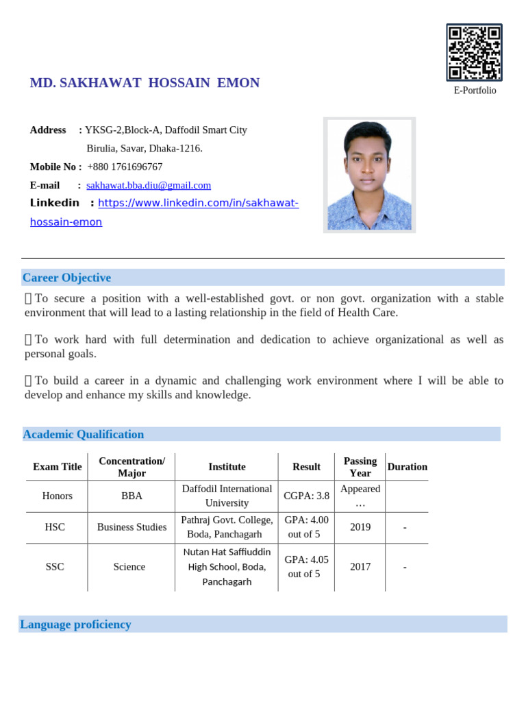 Curriculum Vitae of SH Emon | PDF