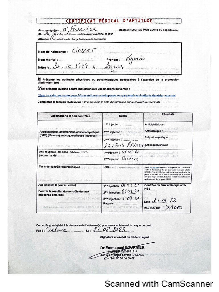 Certificat Médical D'aptitude IFSI | PDF