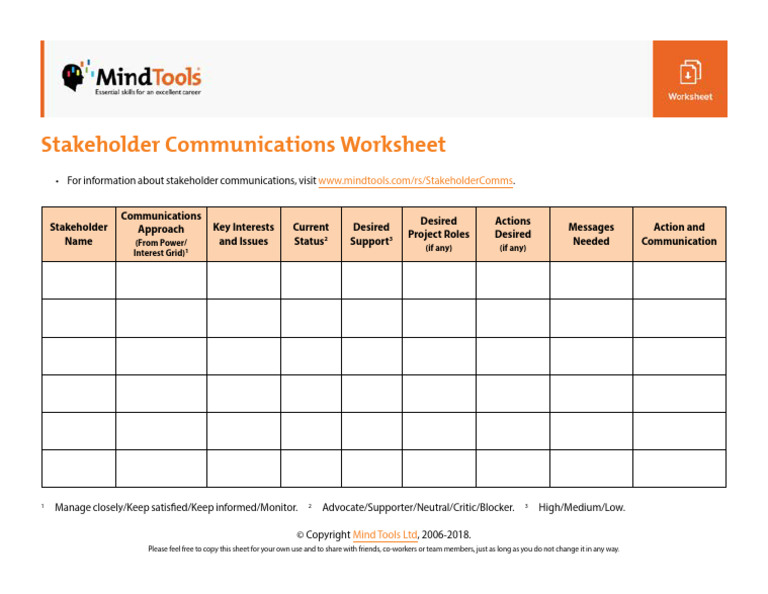 Stakeholder Communications Worksheet 2018 | PDF | Communication | Human ...