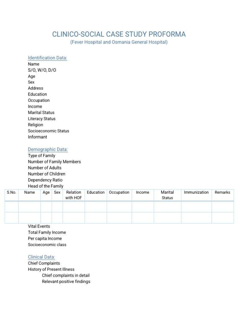 Fever Case Study Proforma | PDF | Toilet | Hygiene