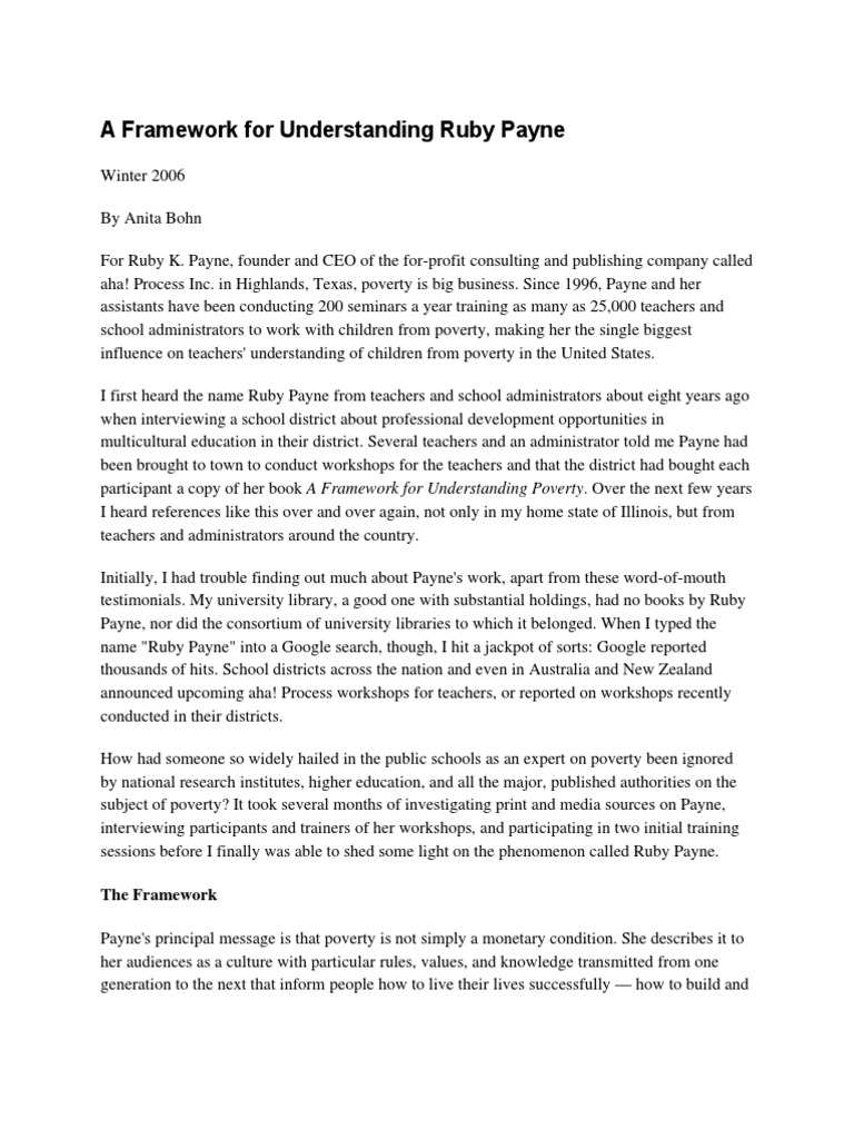 A Framework For Understanding Ruby Payne | Download Free PDF | Poverty ...