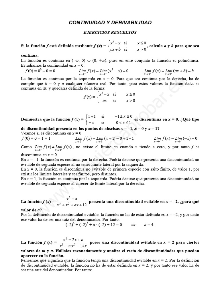 WWW - Yoquieroaprobar.es: Continuidad Y Derivabilidad | PDF | Derivado | Función continua