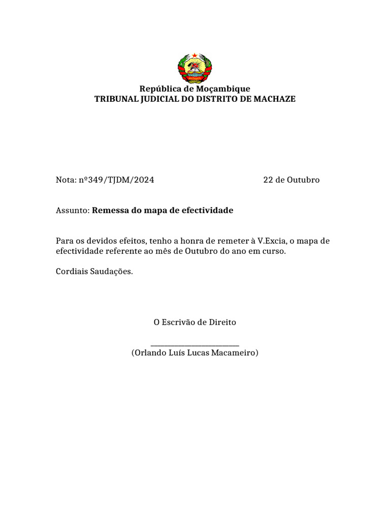 Remessa de Mapa de Efectividade de Outubro 2024 | PDF