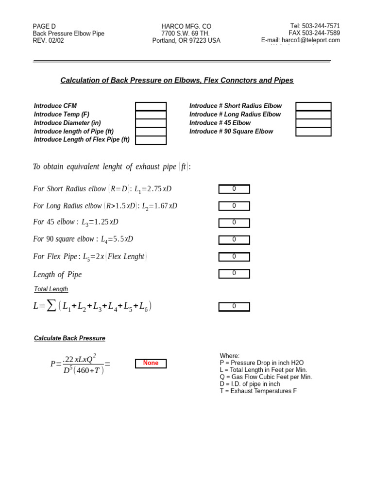 Back Pressure Calculation for Elbows | PDF