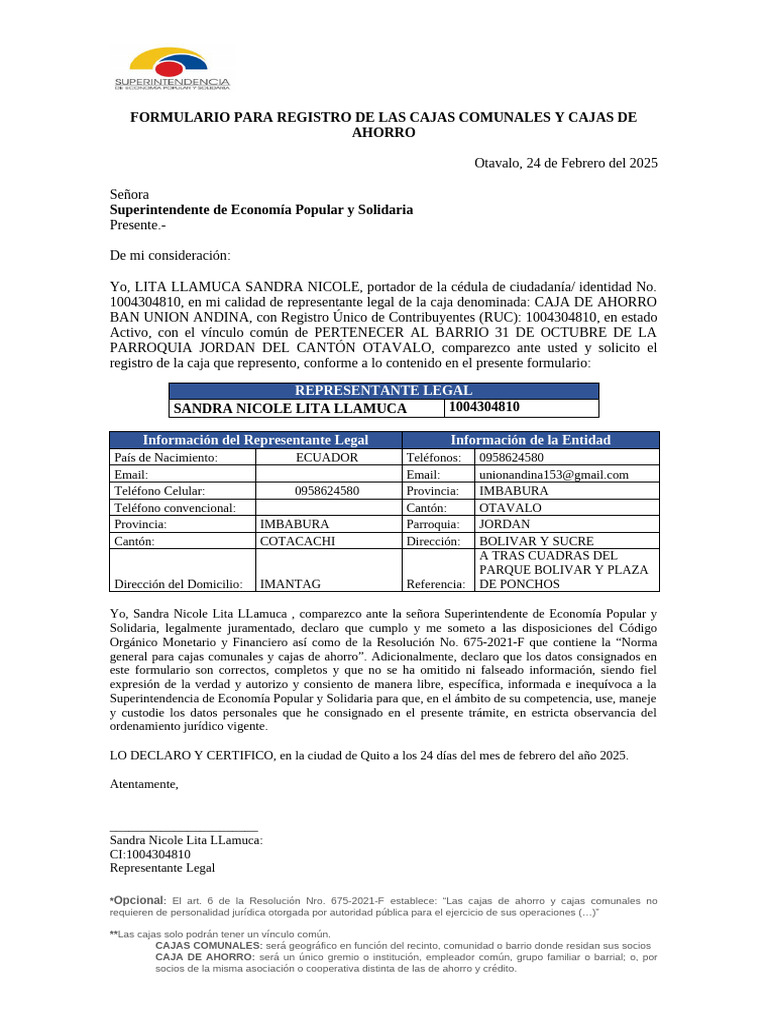 Formulario para Registro de Cajas Comunales y Cajas de Ahorro | PDF