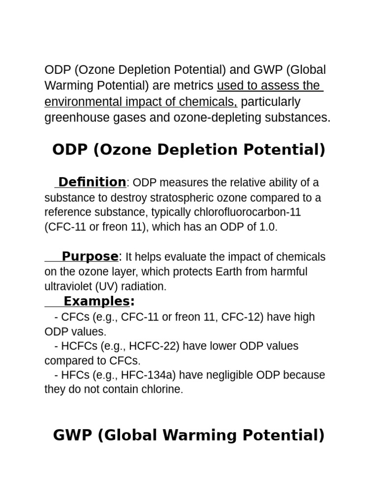 Odp and GWP Term Used in Refrigerants | PDF | Chlorofluorocarbon ...