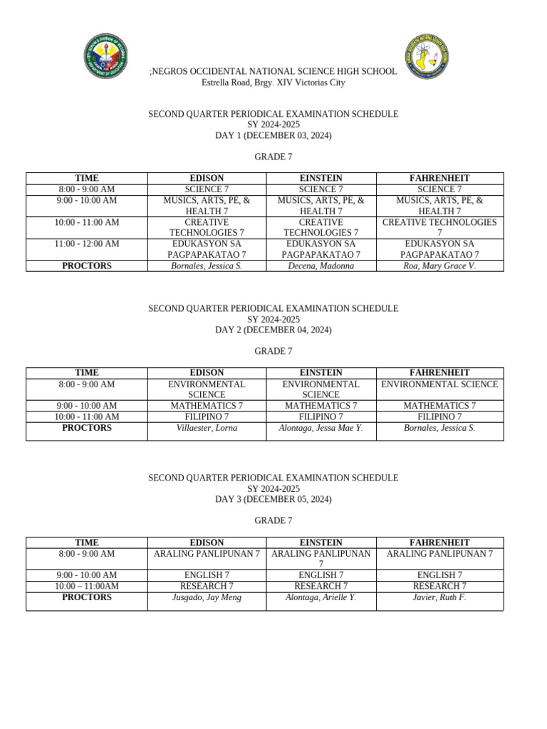 2nd Quarter EXAM SCHED Final | PDF | Educational Institutions | School ...