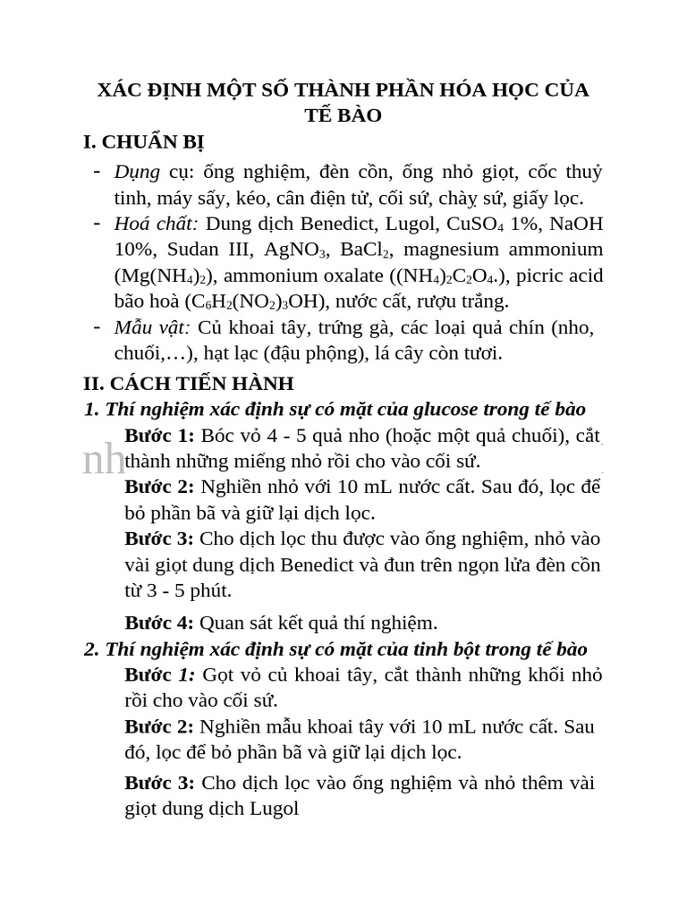 Th7-Xác Định Một Số Thành Phần Hóa Học Của Tế Bào | PDF