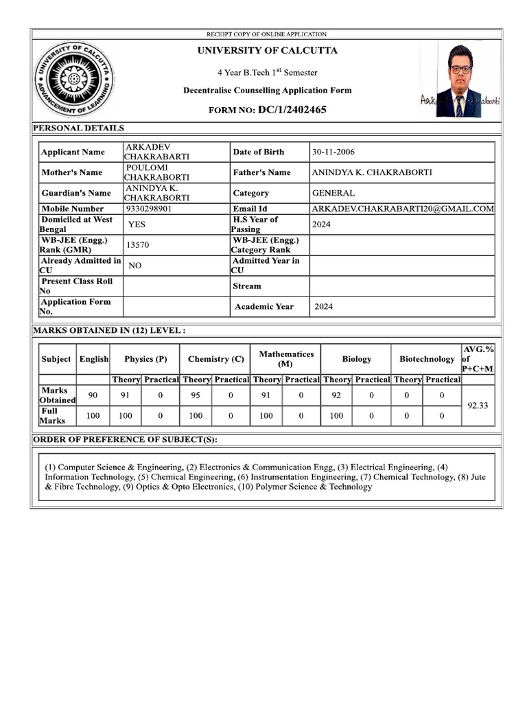 Cu Application Receipt 2024 Pdf