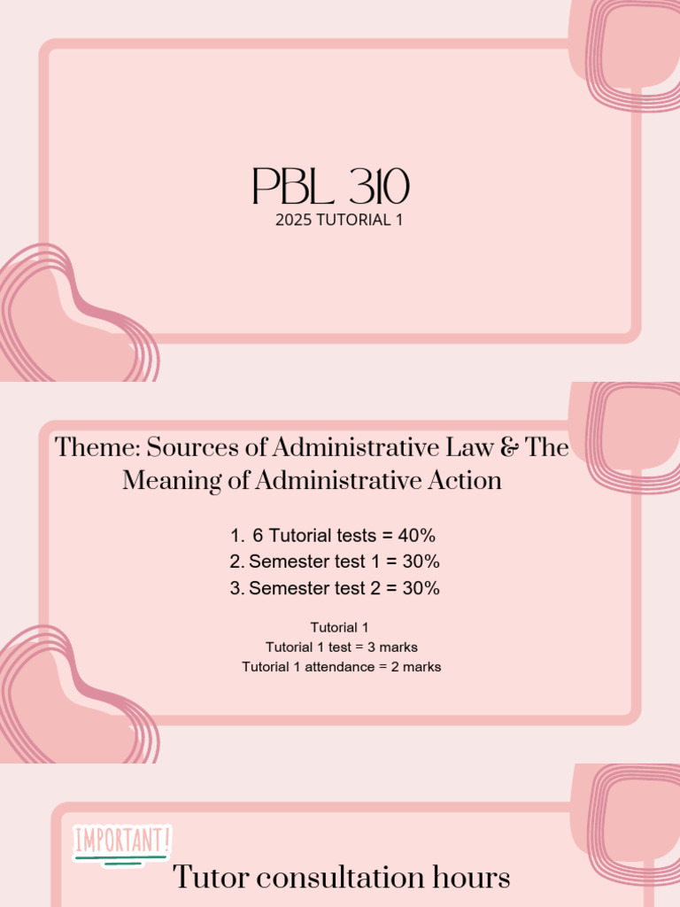 PBL 310 Tutorial 1 PowerPoint Slides Prepared by Tutors | PDF | Administrative Law | Governance