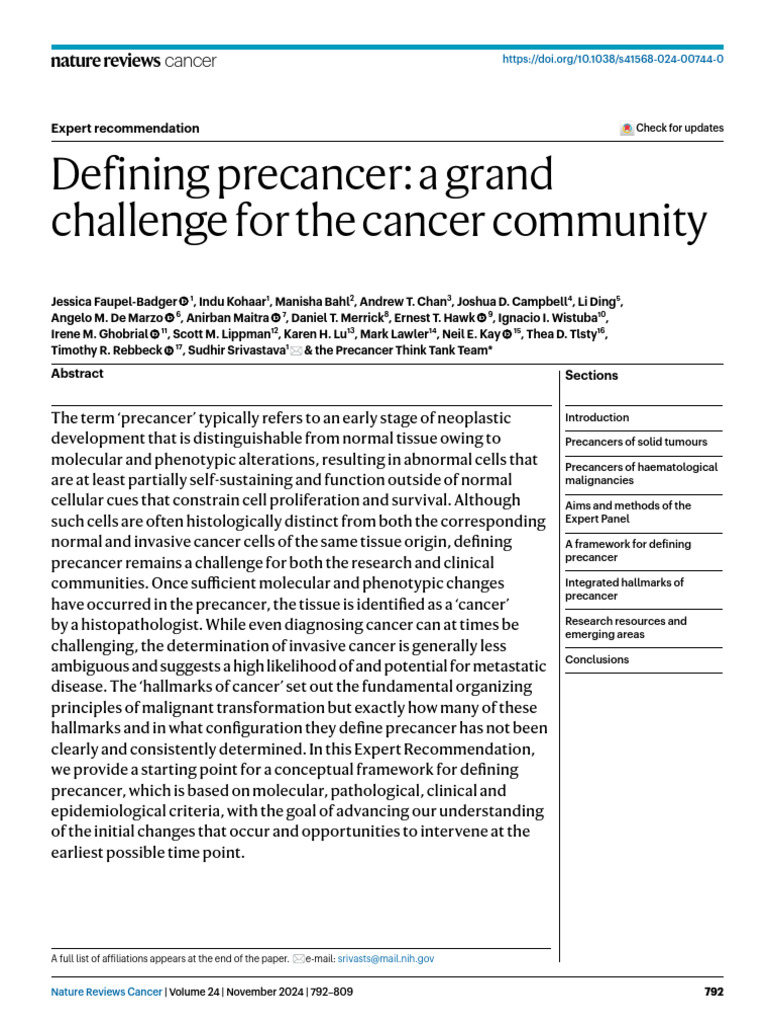 Defining Precancer A Grand Challenge For The Cancer Community | PDF ...