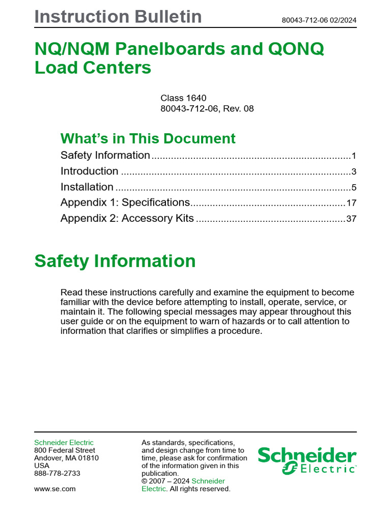 80043-712-06 - Instruction Bulletin - NQ-NQM Panelboards and QONQ Load Centers | PDF ...