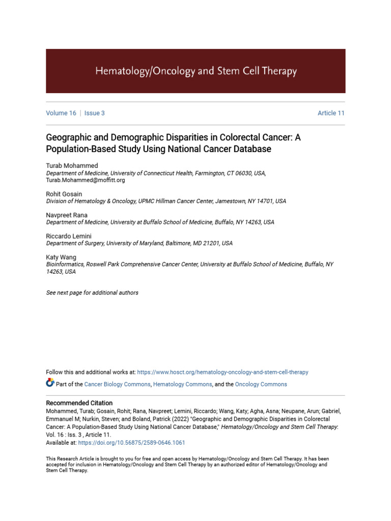 Geographic and Demographic Disparities In.11 | PDF | Colorectal Cancer ...
