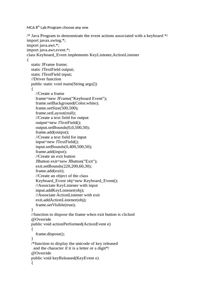 Java Keyboard Event Handling Example | PDF