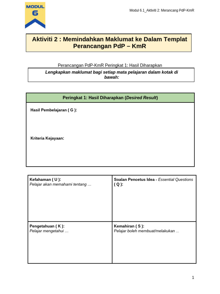 Toolkit 6.1 - Aktiviti 2 Perancangan PDP KMR | PDF