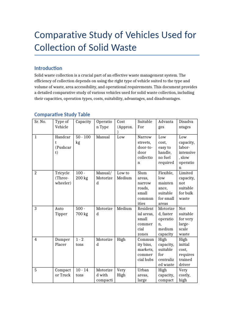 Comparative Study Solid Waste Vehicles | PDF | Transport