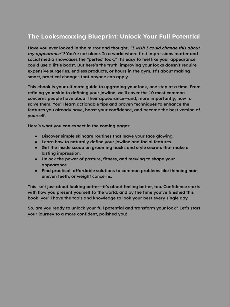 The Looksmaxxing Blueprint - Unlock Your Full Potential | PDF | Hair ...