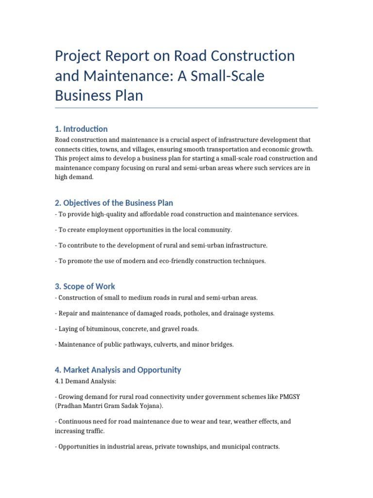 Road Construction and Maintenance Business Plan | PDF | Road | Economies