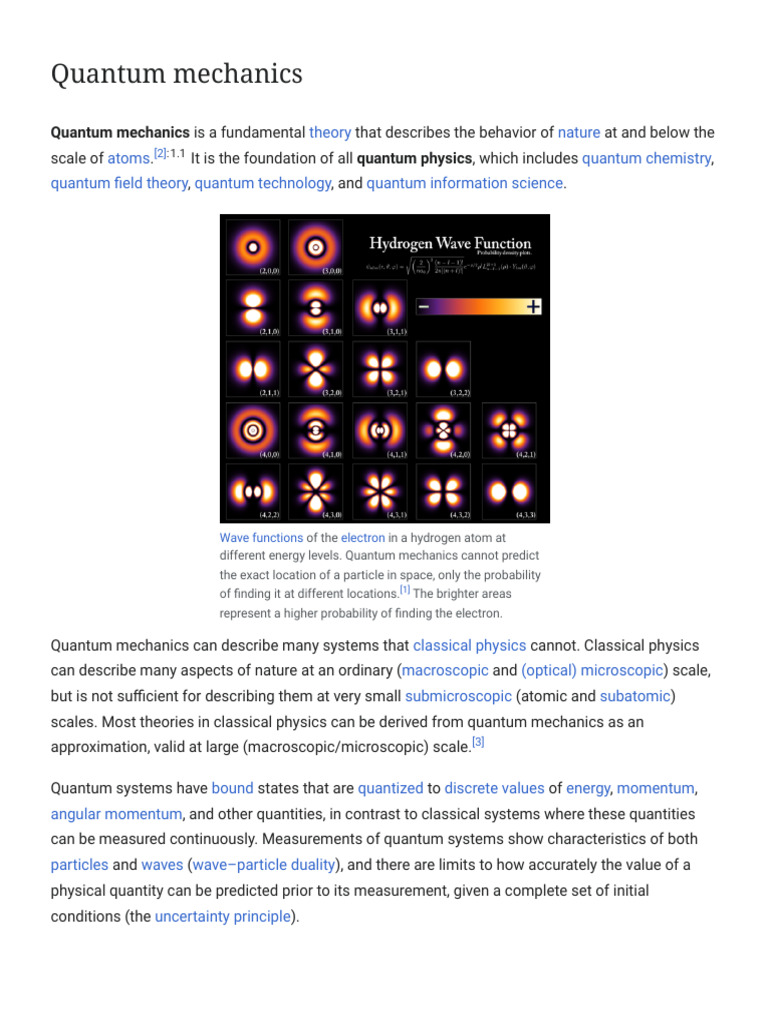 Quantum Mechanics - Wikipedia | PDF | Quantum Mechanics | Wave Function