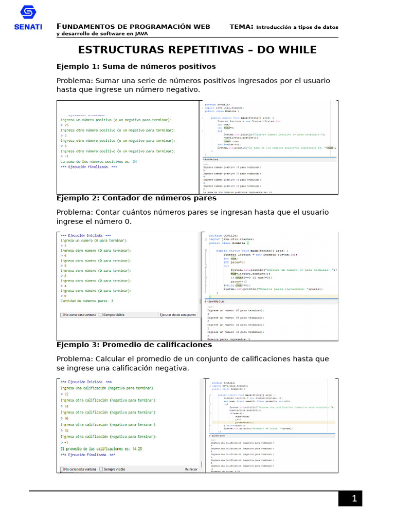 Ejemplos de Estructuras Repetitivas en Java | PDF