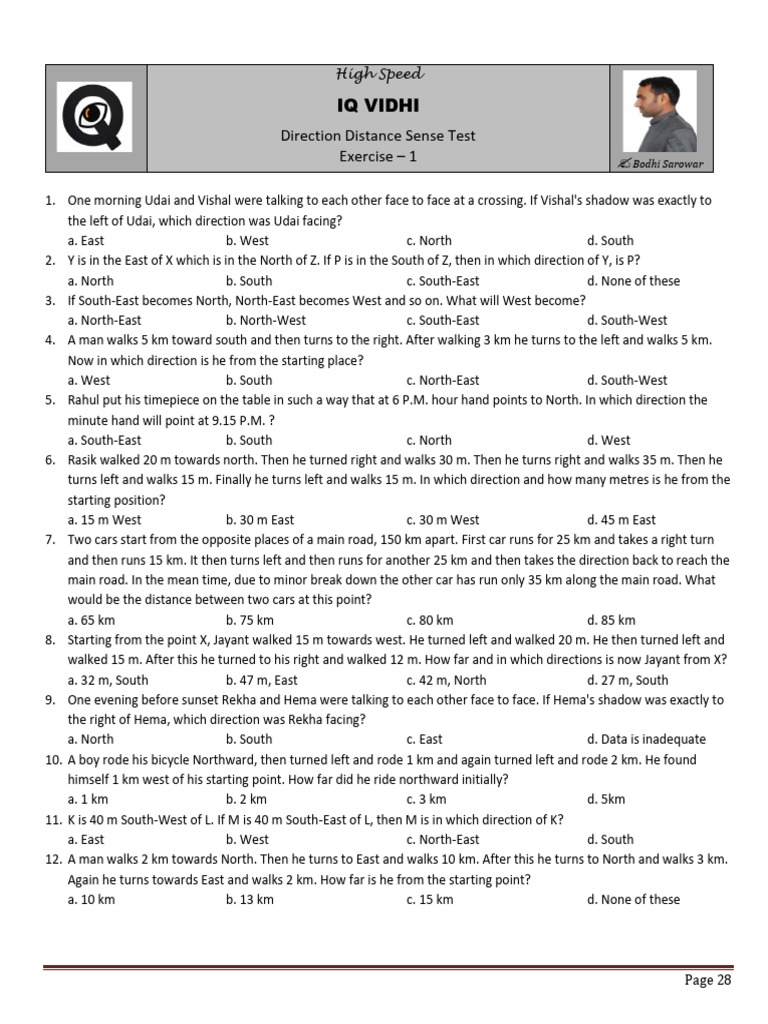 11 Direction Distance Sense Test | PDF