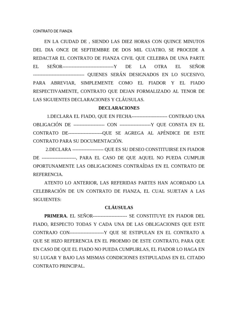 Contrato de Fianza Genérico | PDF