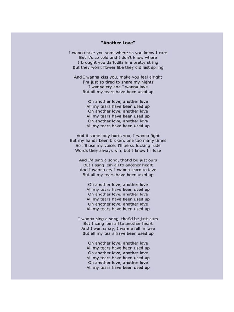 Another Love Tom ODELL | PDF