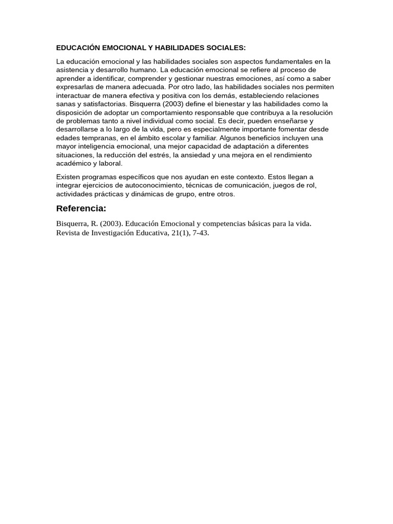 Educación Emocional y Habilidades Sociales | PDF