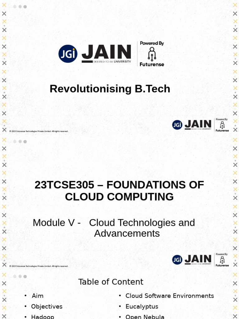 FCC_Module v - Cloud Technologies and Advancements | PDF | Apache Hadoop | Cloud Computing