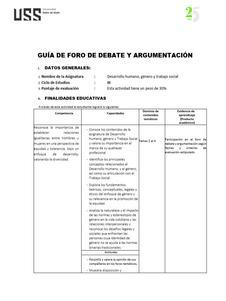 Guía de Foro de Debate y Argumentacion | PDF | Trabajo Social | Evaluación