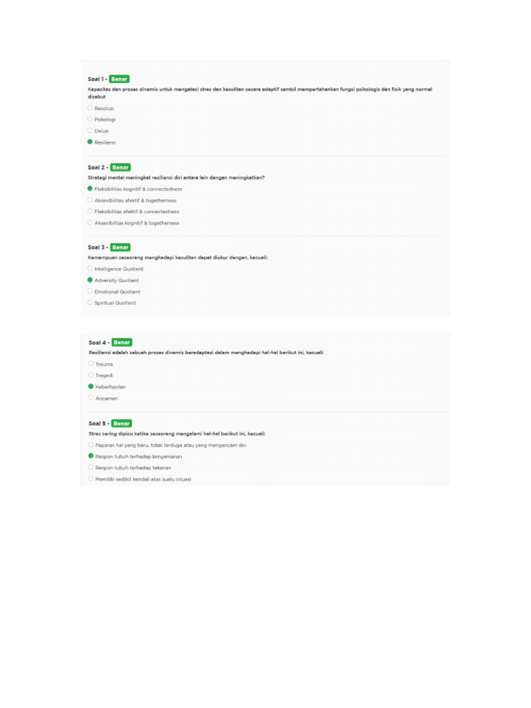 Jawaban Kuis Modul II - Self Resilence | PDF