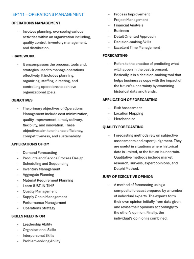 Iep111 - Operations Management | PDF | Forecasting | Moving Average