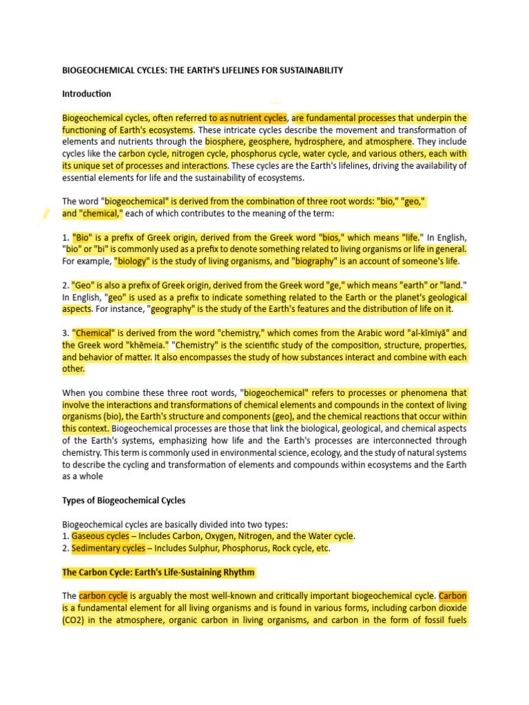 Key Processes in Biogeochemical Cycles | PDF | Carbon Cycle | Water Cycle