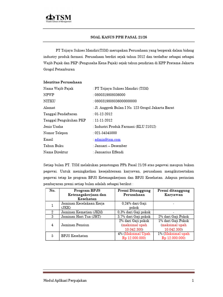 Modul Soal PPH Pasal 21 | PDF