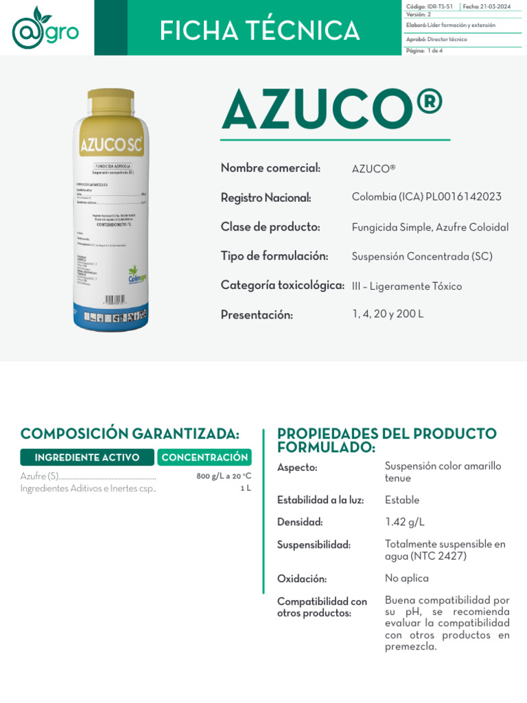 Azuco - Ficha - Tecnica-Registro Ica PL0016142023 | PDF | Fungicida