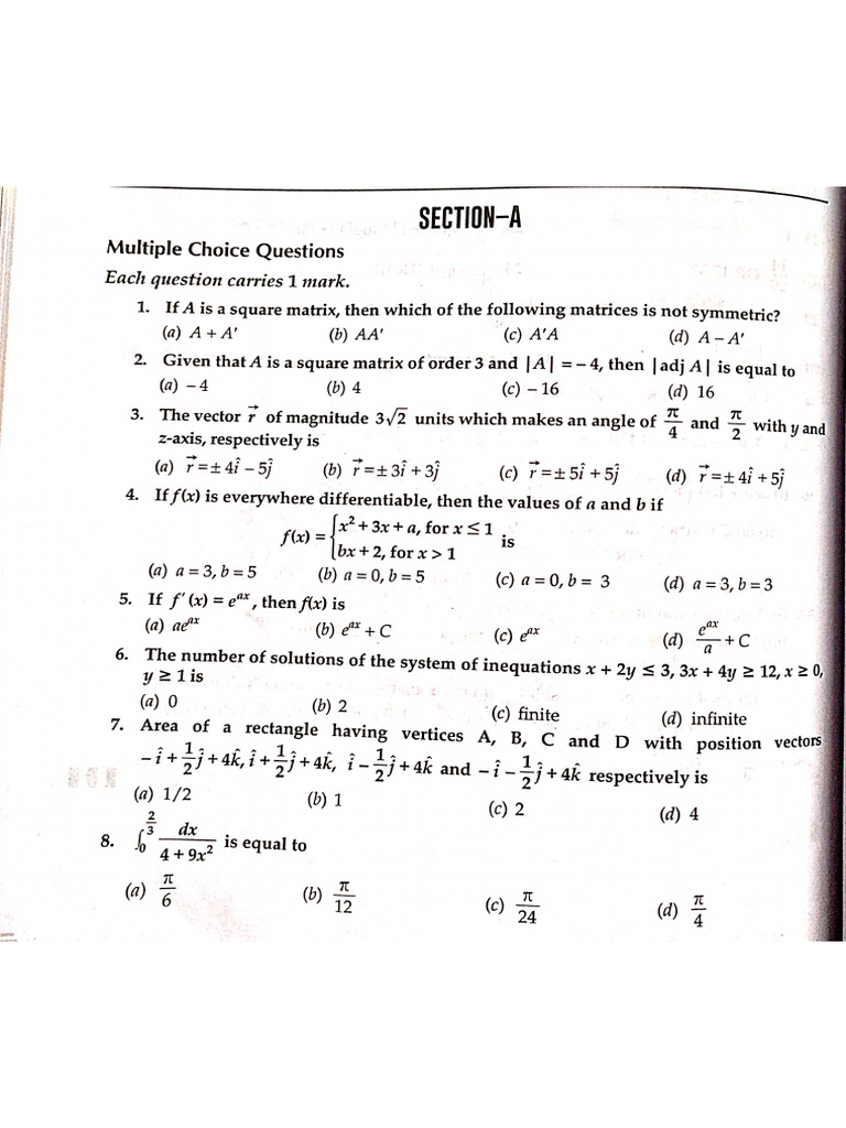 Maths Class 12 Sample Paper 6 | PDF
