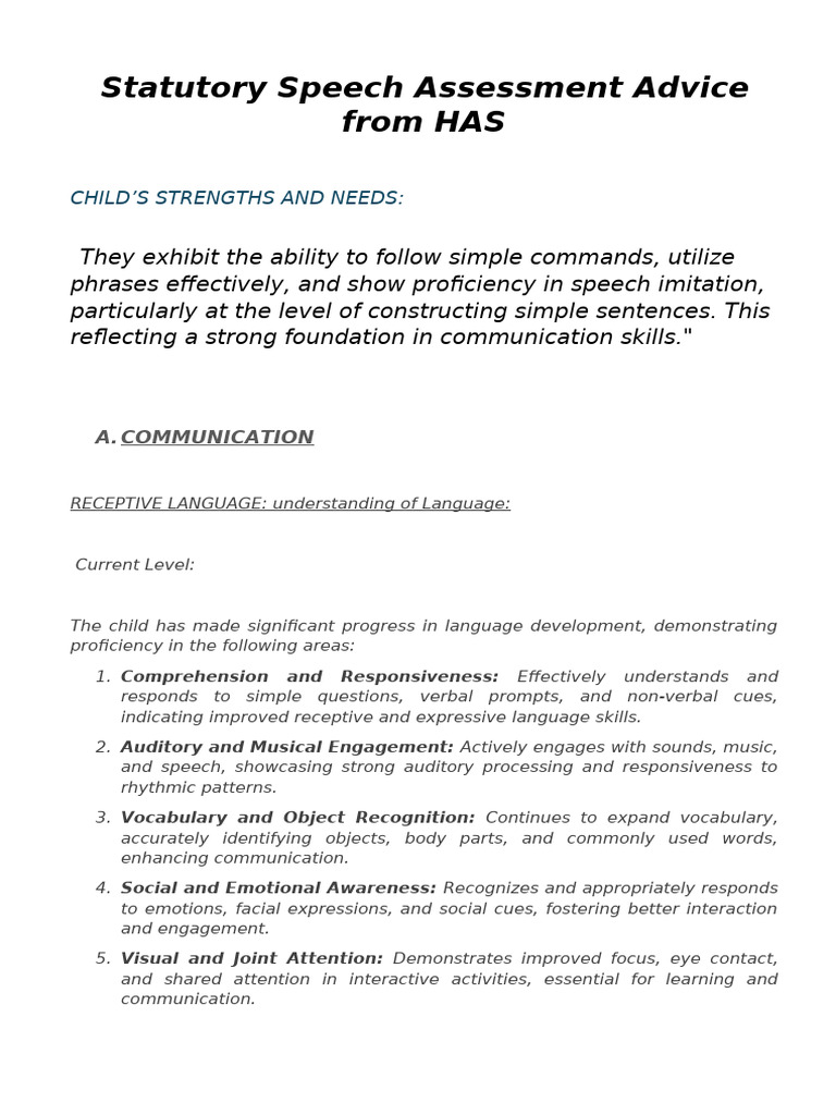 Child Speech Assessment and Goals | PDF | Communication | Language ...