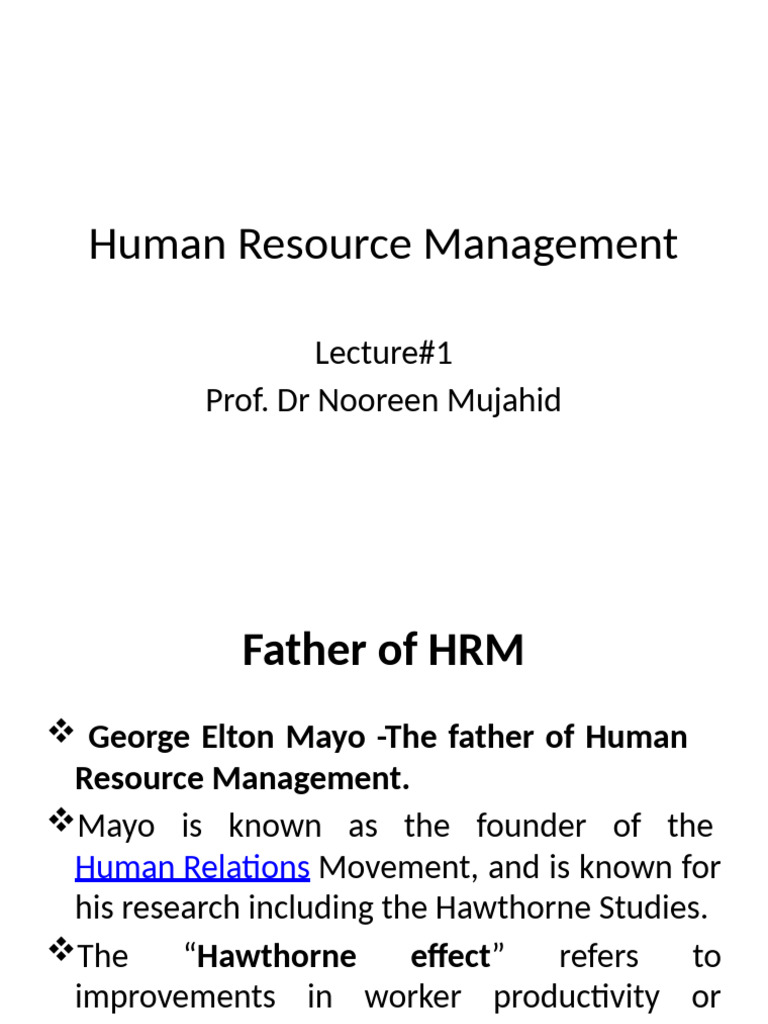 HRM Intro and ObJectives DR Nooreen Mujahid | PDF | Human Resource Management | Employment