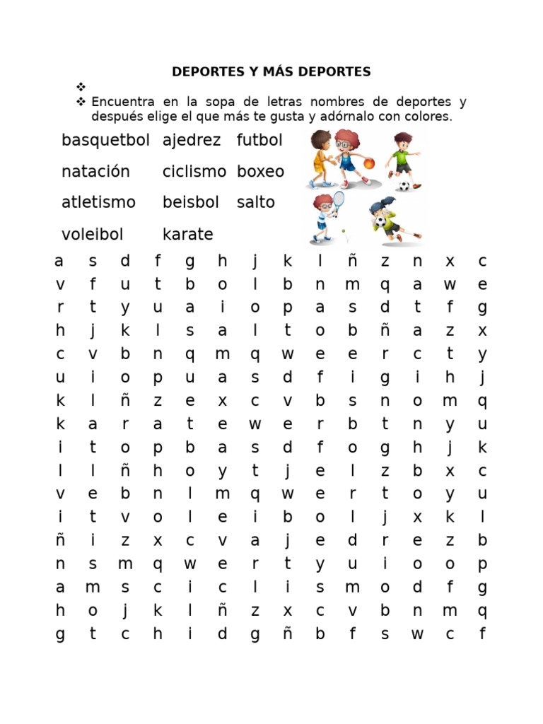 Sopa de letras: deportes y colores | PDF