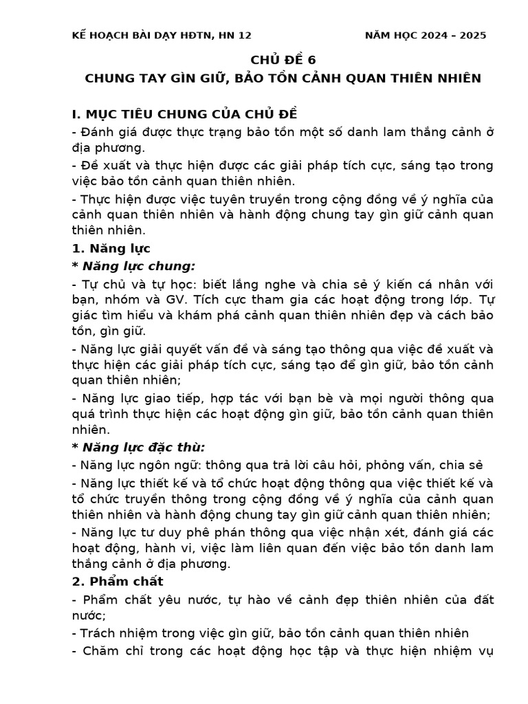 Chu de 6 Chung Tay Gìn Gi, B o T N C NH Quan Thiên Nhiên | PDF