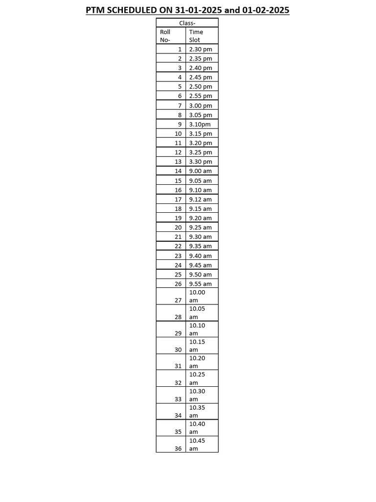 PTM Schedule for January-February 2025 | PDF