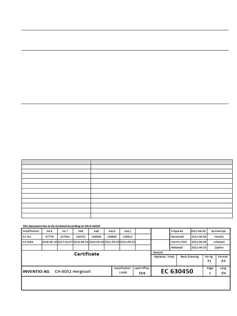 Certificado STM's EC 630450 Ae11 | PDF | Elevator | Manufactured Goods