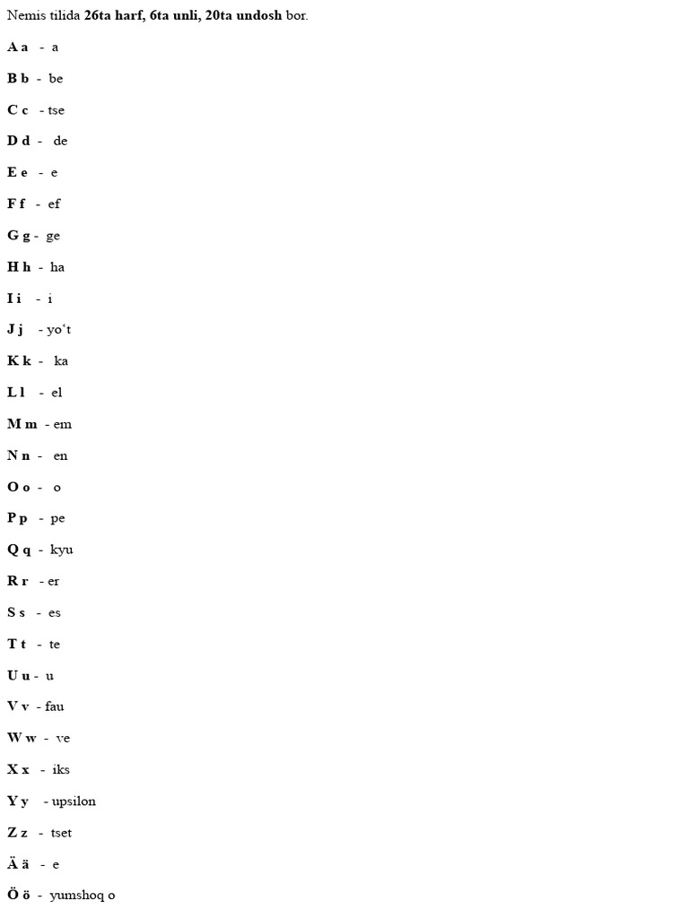 Dars 1 Nemis Tili Alifbosi | PDF