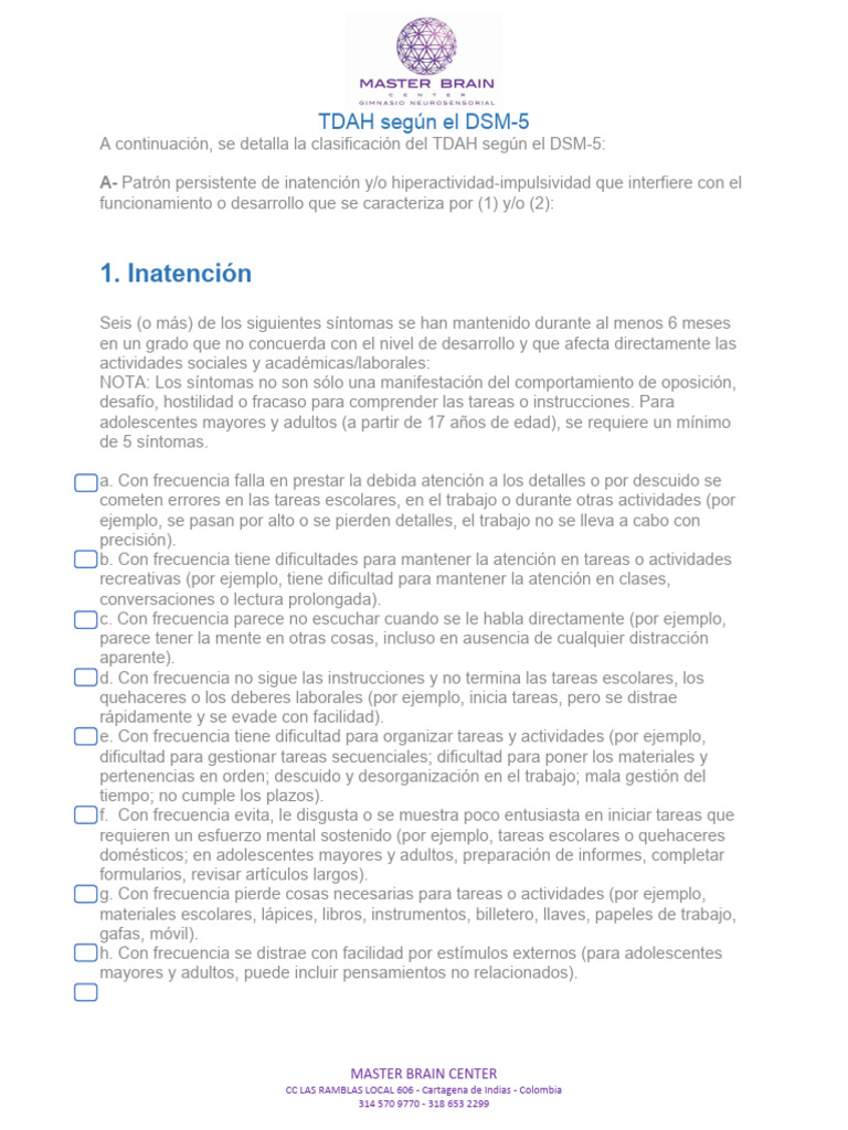 Clasificación del TDAH según DSM-5 | PDF | Desorden hiperactivo y ...