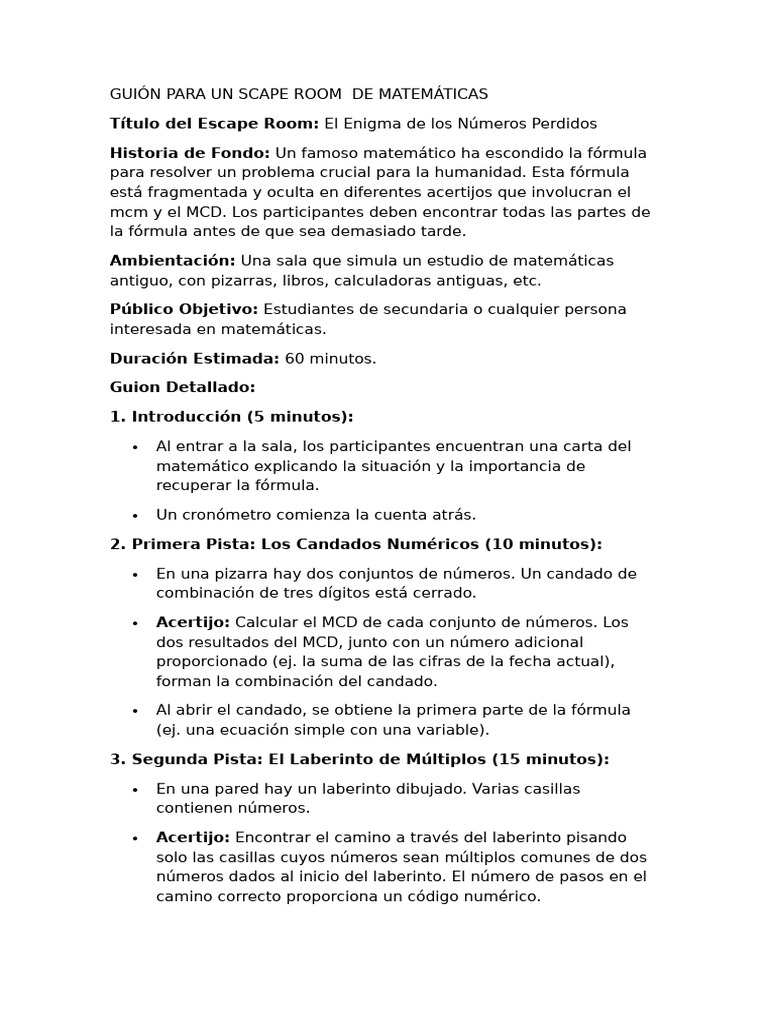 Escape Room: El Enigma Matemático | PDF | Ecuaciones | Matemáticas